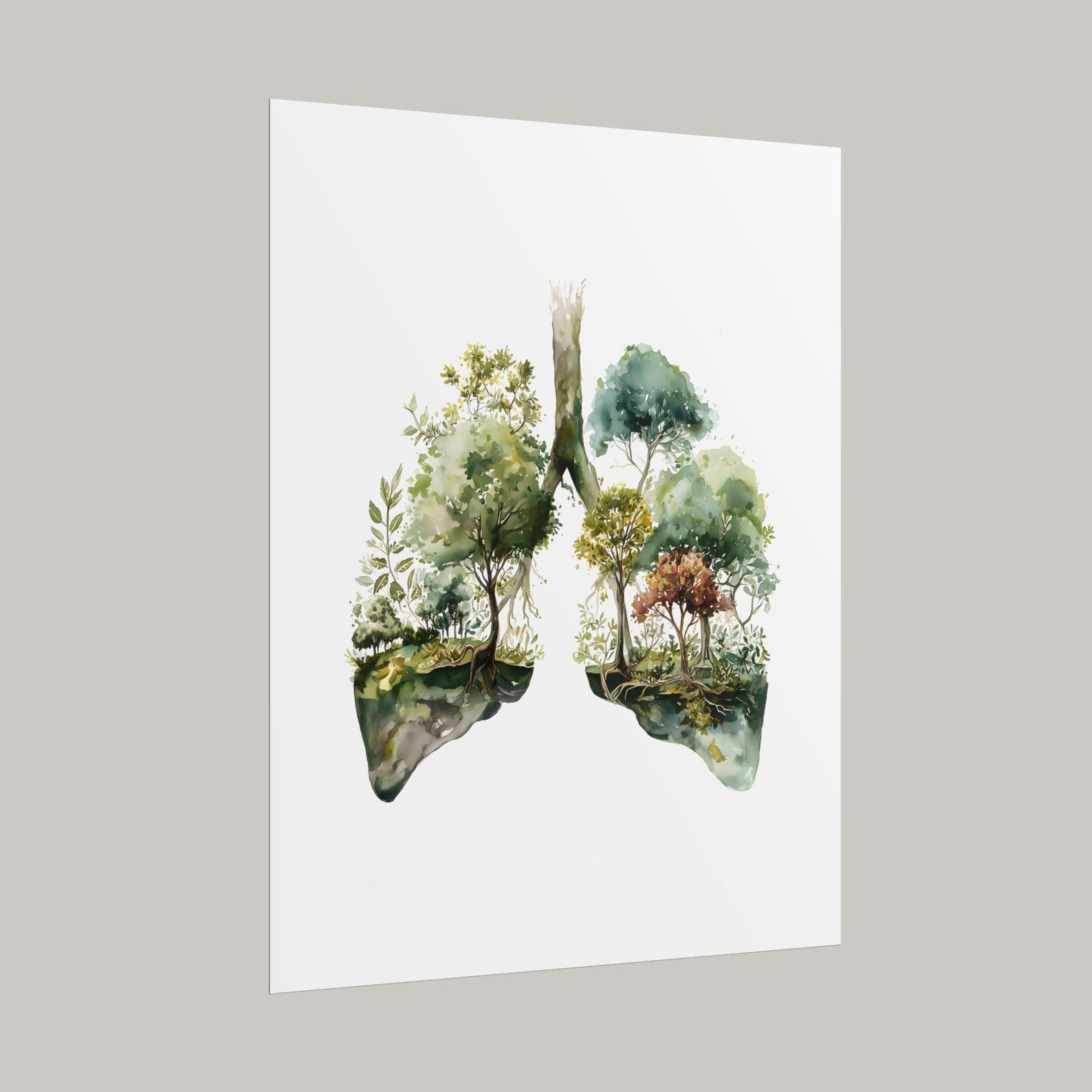 Lungs Forest Art Print, Watercolor Nature Inspired Breathing Artwork ...