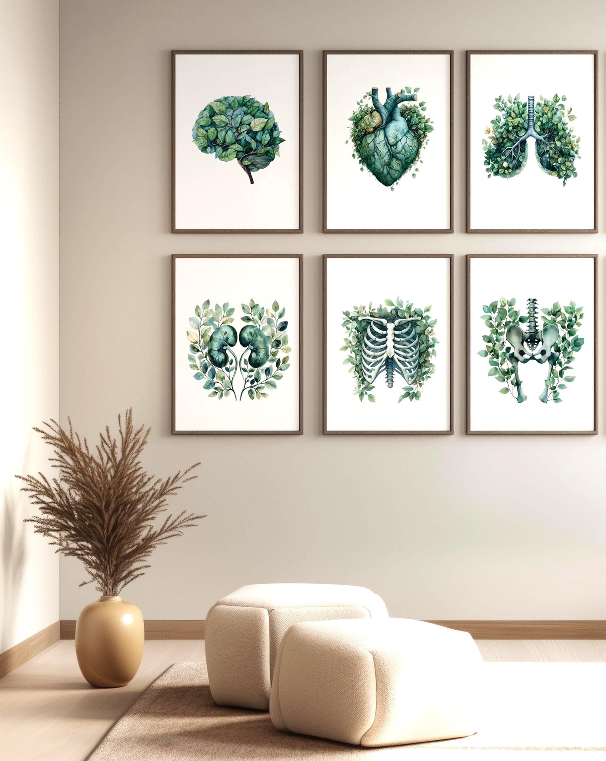 Heart Brain Lungs Kidneys Pelvis Ribcage Poster Watercolor Anatomy ...