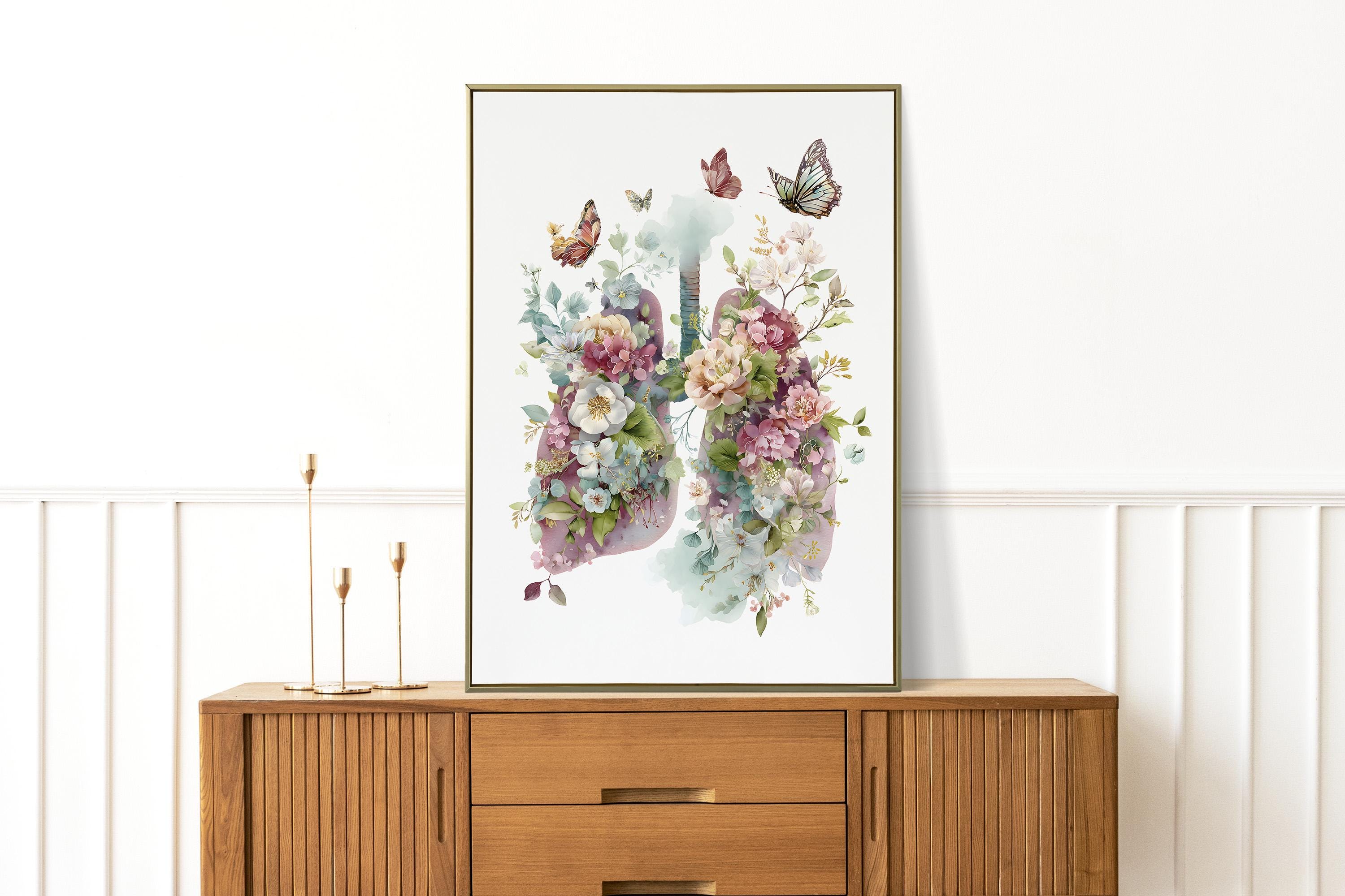 Floral Lungs Butterfly Watercolor Painting, Respiratory System Print ...