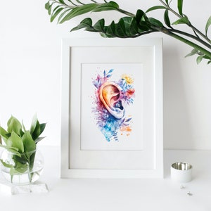 Hearing Aid Ear Anatomy Art Print, Audiology Wall Art Colorful Ear ...