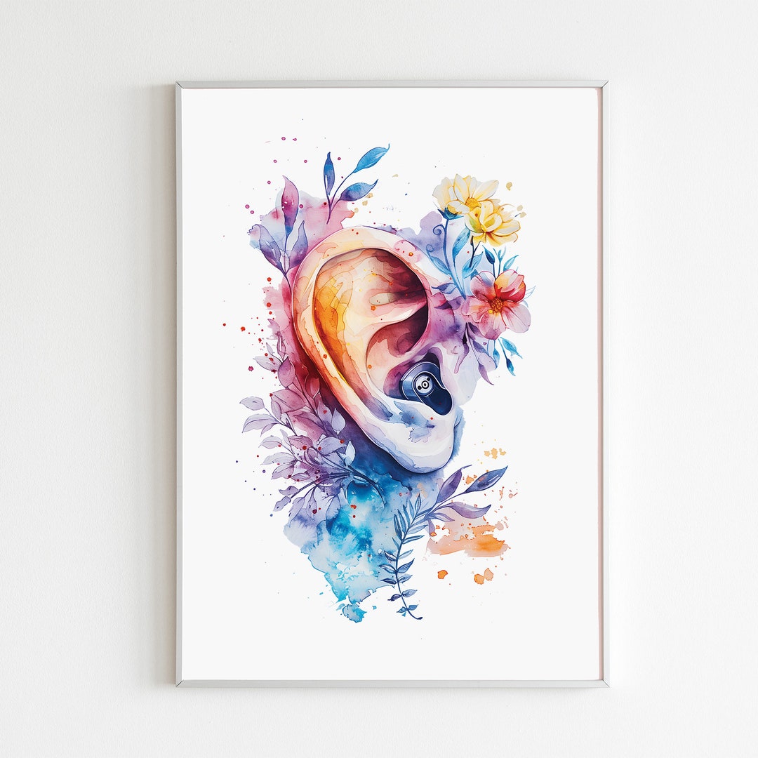 Hearing Aid Ear Anatomy Art Print, Audiology Wall Art Colorful Ear ...