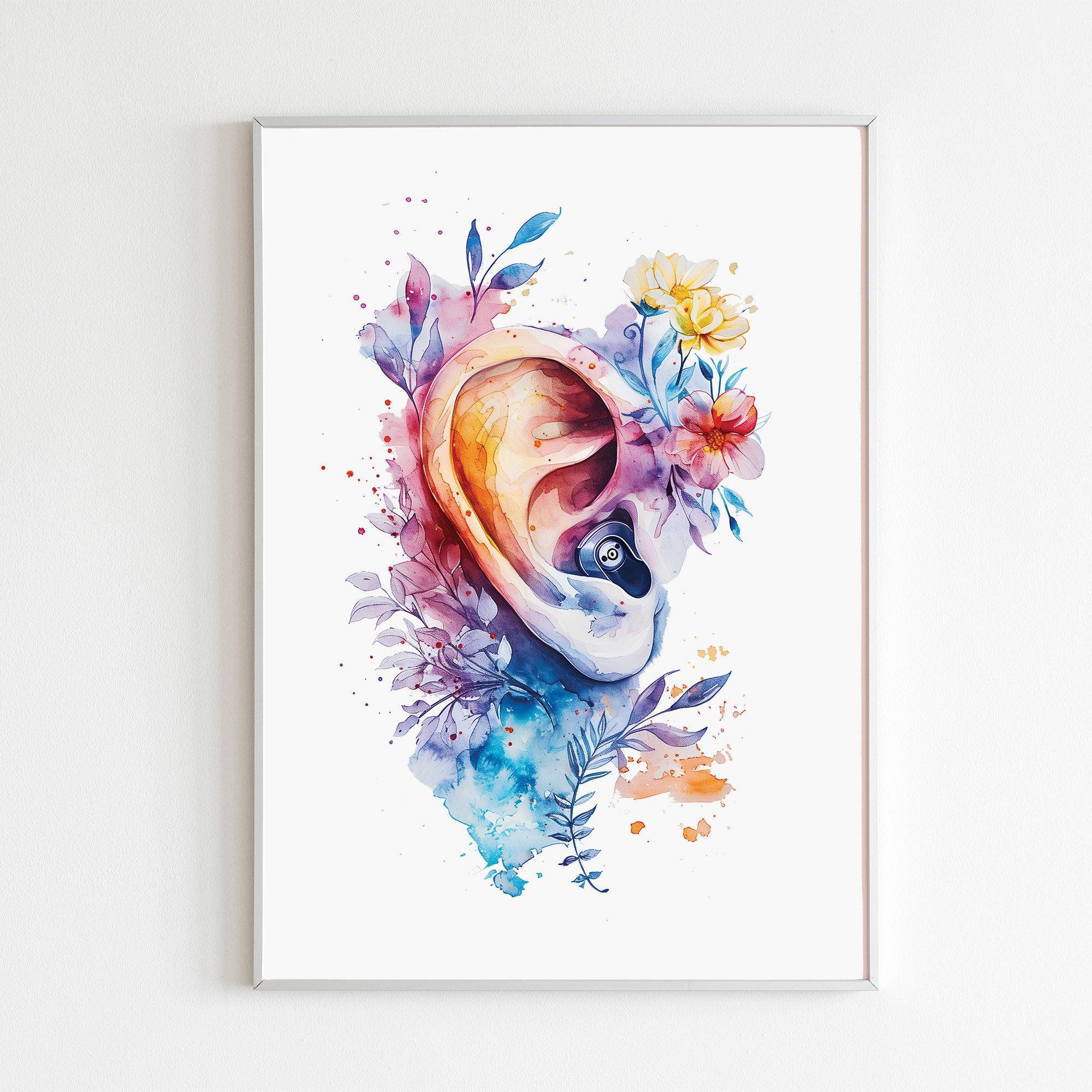 Hearing Aid Ear Anatomy Art Print, Audiology Wall Art Colorful Ear ...