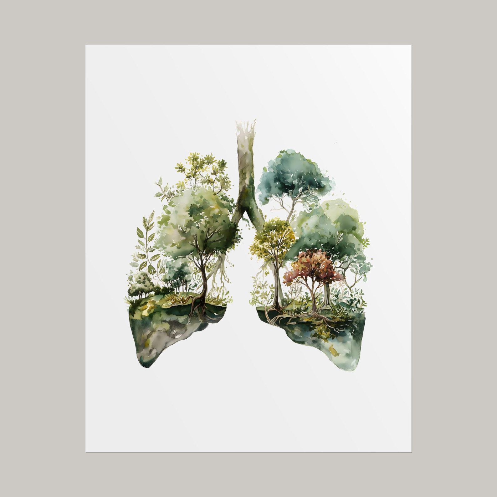 Lungs Forest Art Print, Watercolor Nature Inspired Breathing Artwork ...