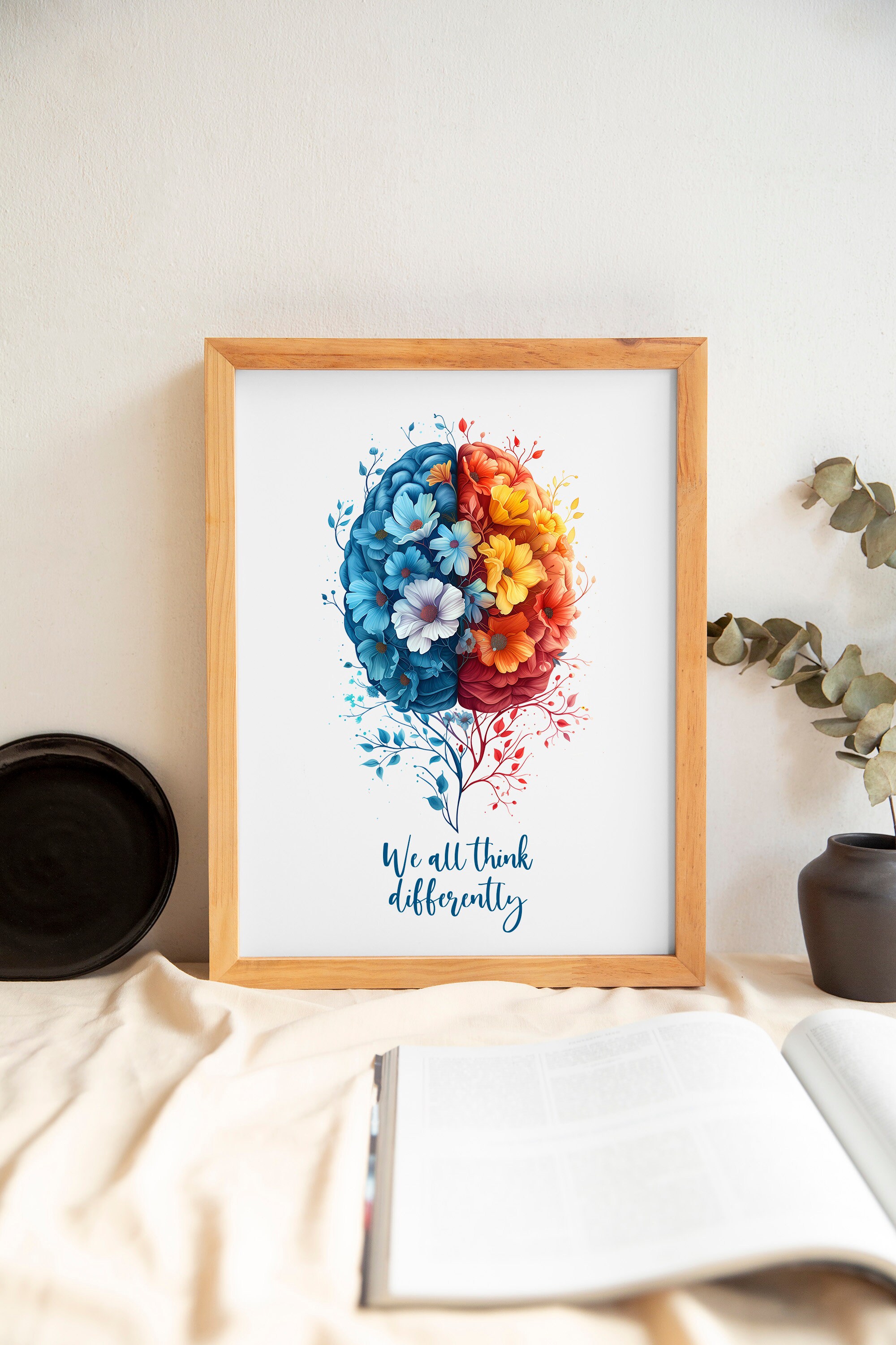 Neurodiversity Brain Art Print, We All Think Differently Quote Poster ...