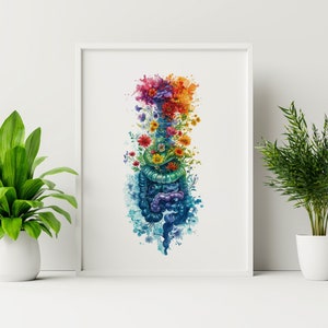Floral Digestive System Watercolor Art Print, Anatomical Gut Flower ...