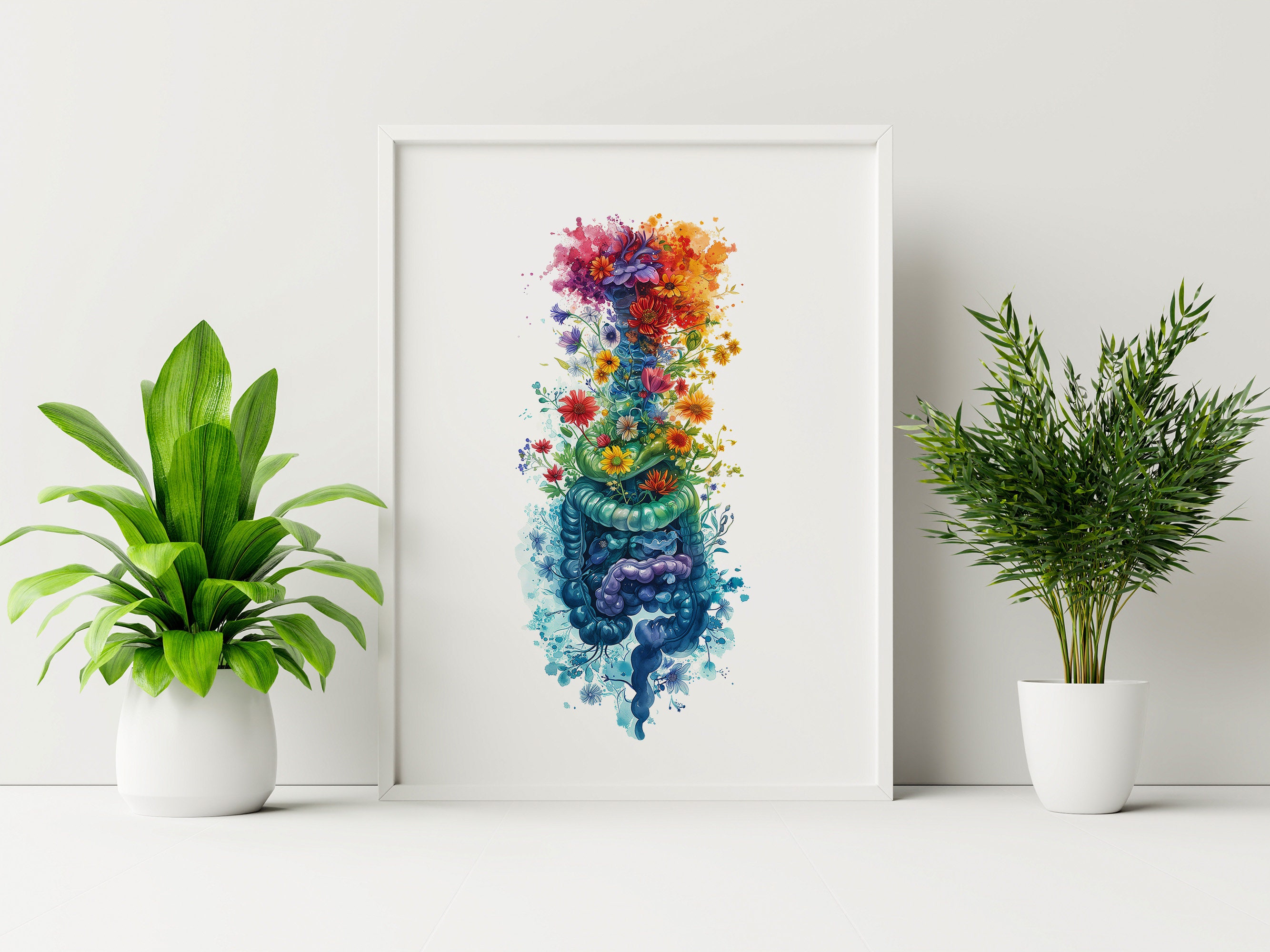 Floral Digestive System Watercolor Art Print, Anatomical Gut Flower ...