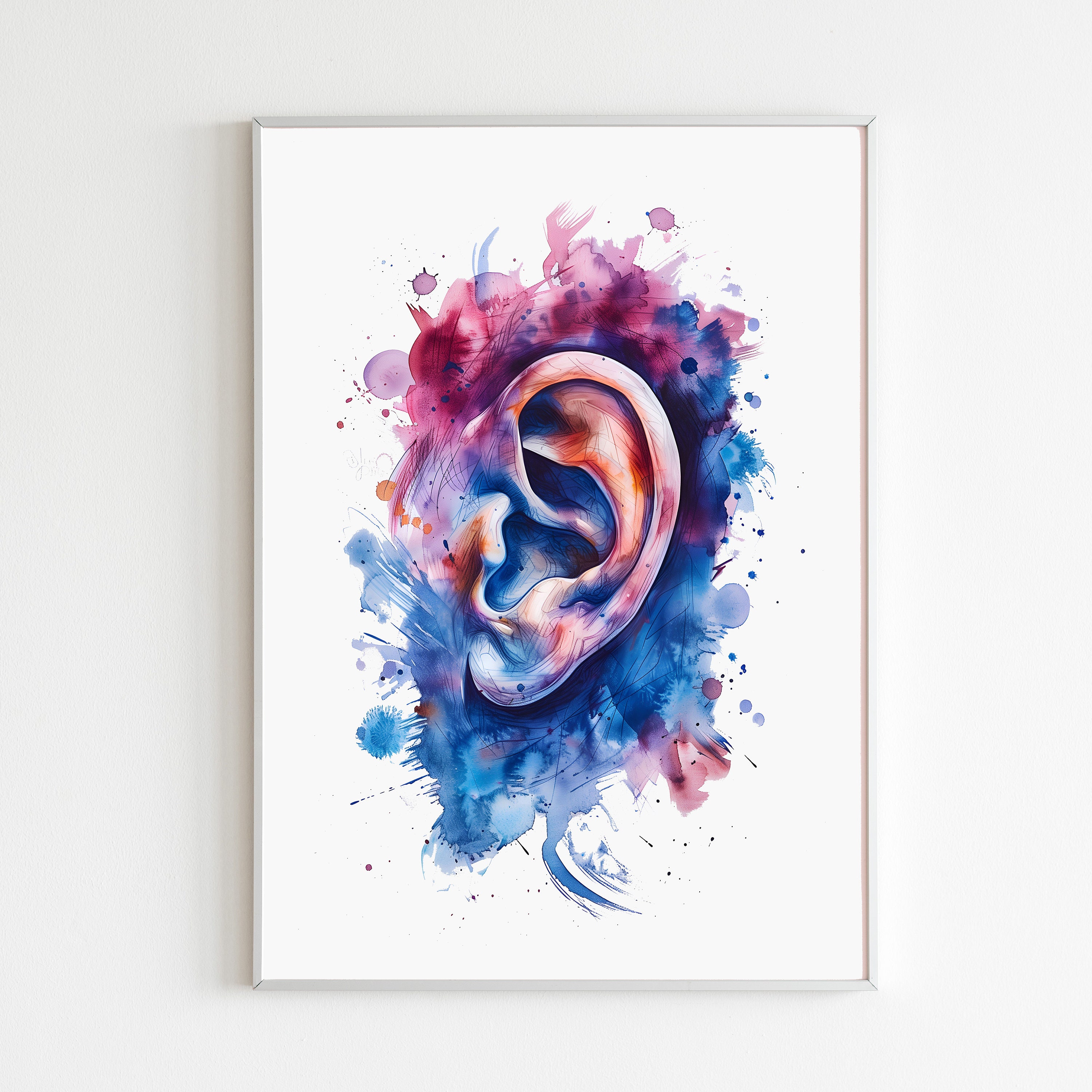 Ear Anatomy Art Print, Audiology Wall Art Colorful Human Ear Watercolor ...