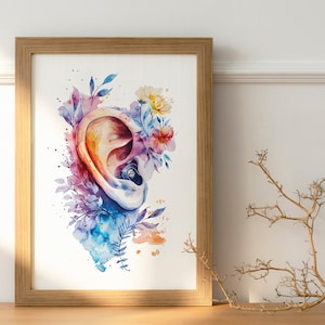 Hearing Aid Ear Anatomy Art Print, Audiology Wall Art Colorful Ear ...