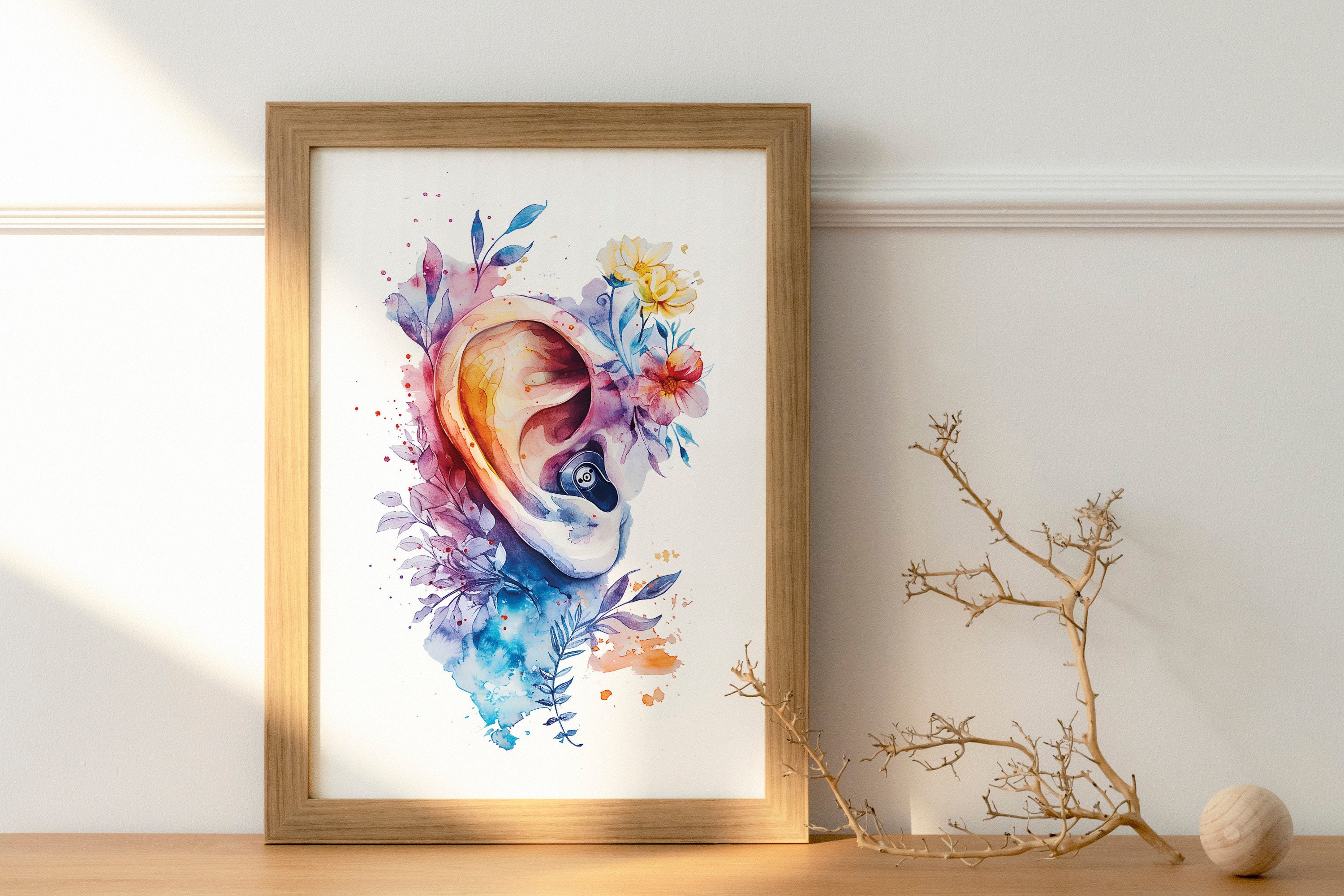 Hearing Aid Ear Anatomy Art Print, Audiology Wall Art Colorful Ear ...