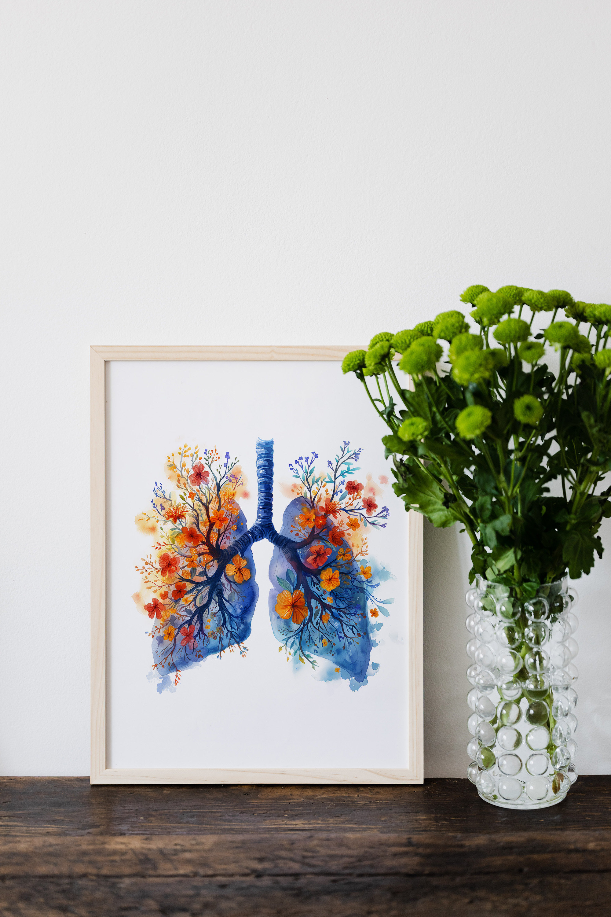 Flower Lungs Watercolor Art Print, Botanical Anatomy Poster ...