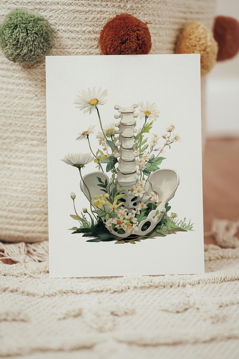 Pelvis and Spine Floral Anatomy Print, Healing Pelvic Floor Wall Art ...