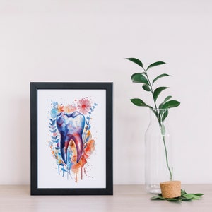 Floral Tooth Art Print, Watercolor Dental Office Decor, Dentist Gift ...