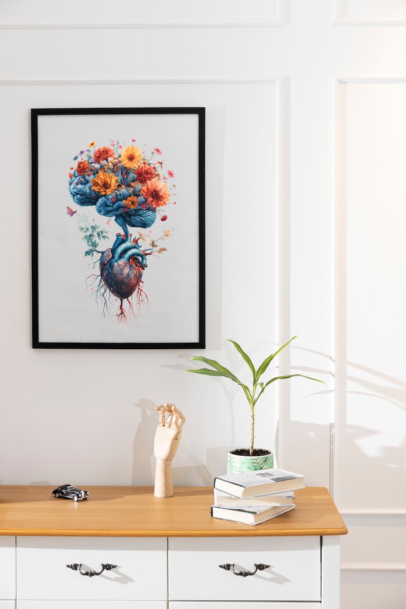 Heart and Brain Watercolor Art Print, Anatomical Brain Heart Print ...