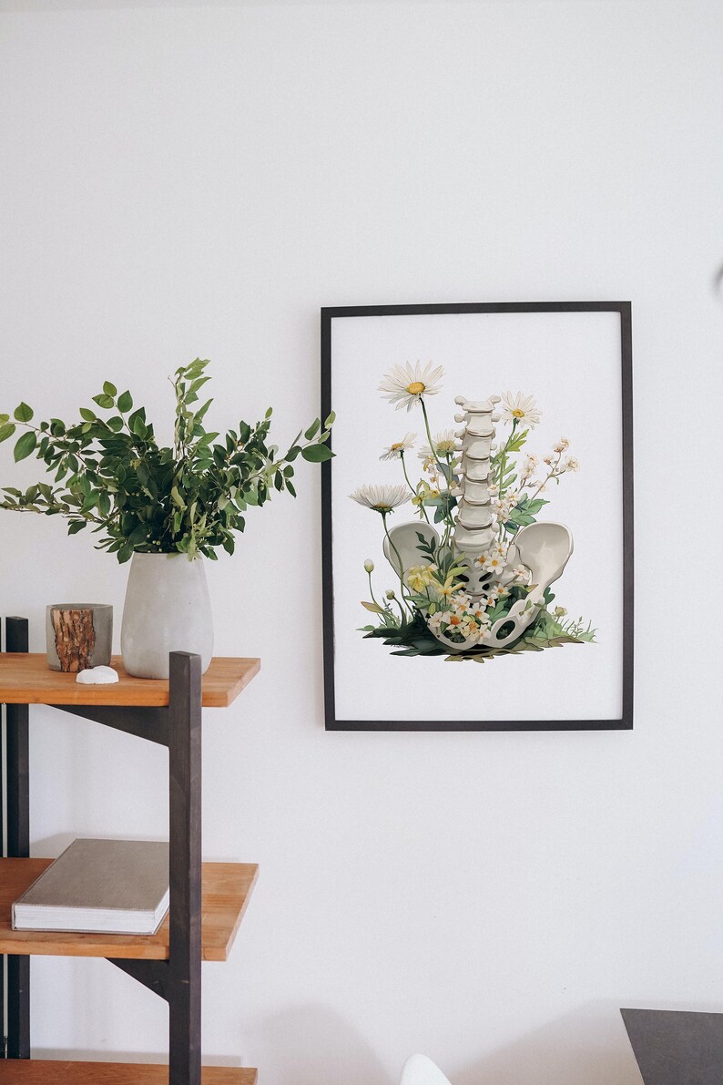Pelvis and Spine Floral Anatomy Print, Healing Pelvic Floor Wall Art ...