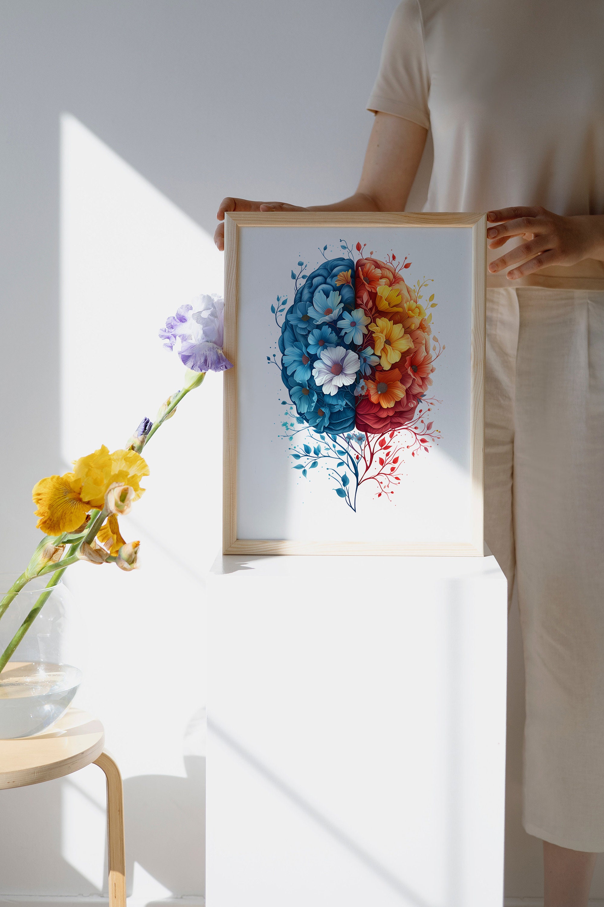 Left and Right Brain Art With Flowers Print, Neurology Art, Printable ...