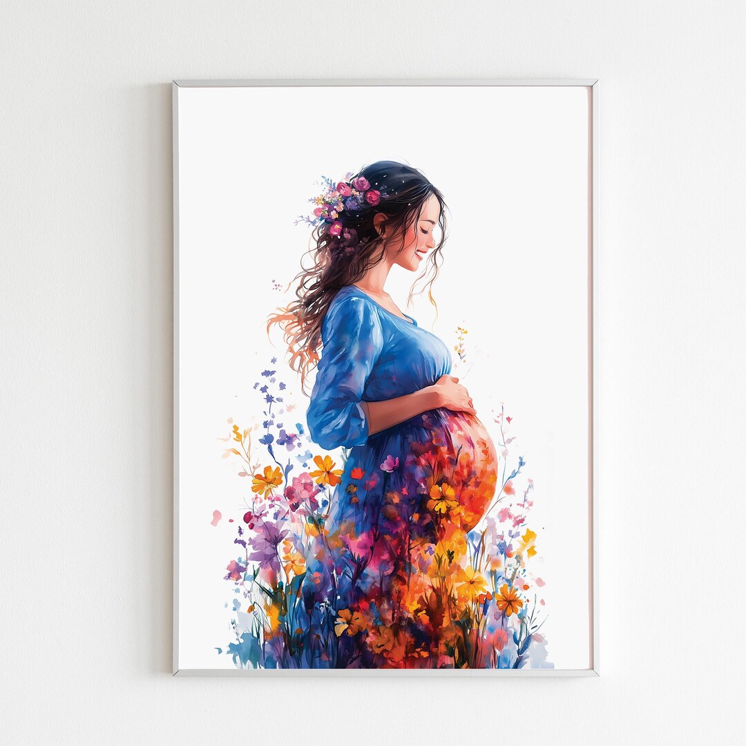 Pregnancy Watercolor Art Print, Midwife & Doula Gift, Colorful Mother ...