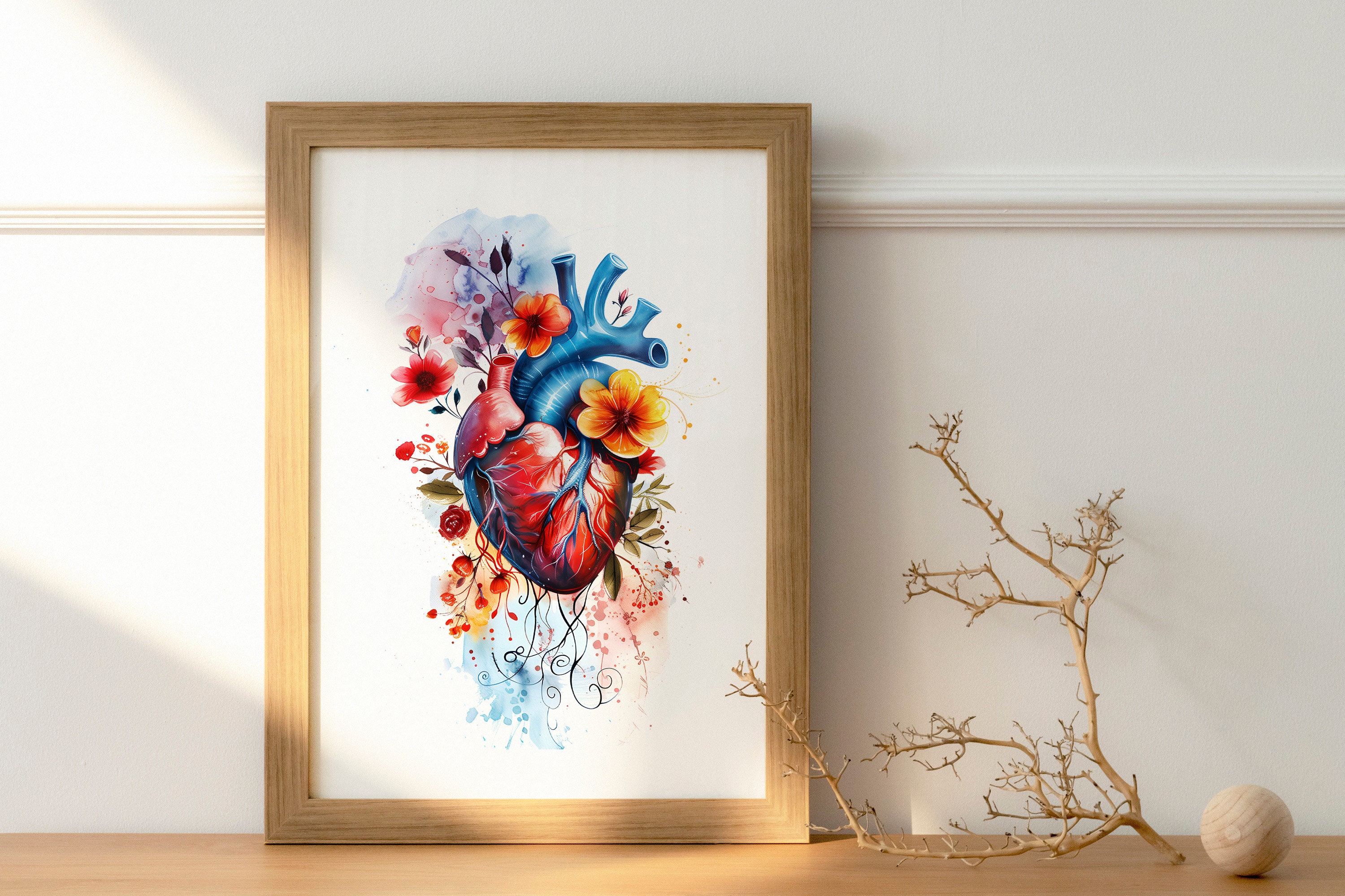 Anatomical Colorful Heart Art Print Floral Heart Wall Art Anatomy ...