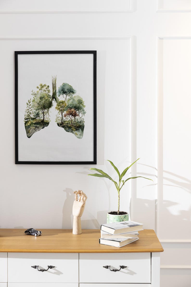 Lungs Forest Art Print, Watercolor Nature Inspired Breathing Artwork ...