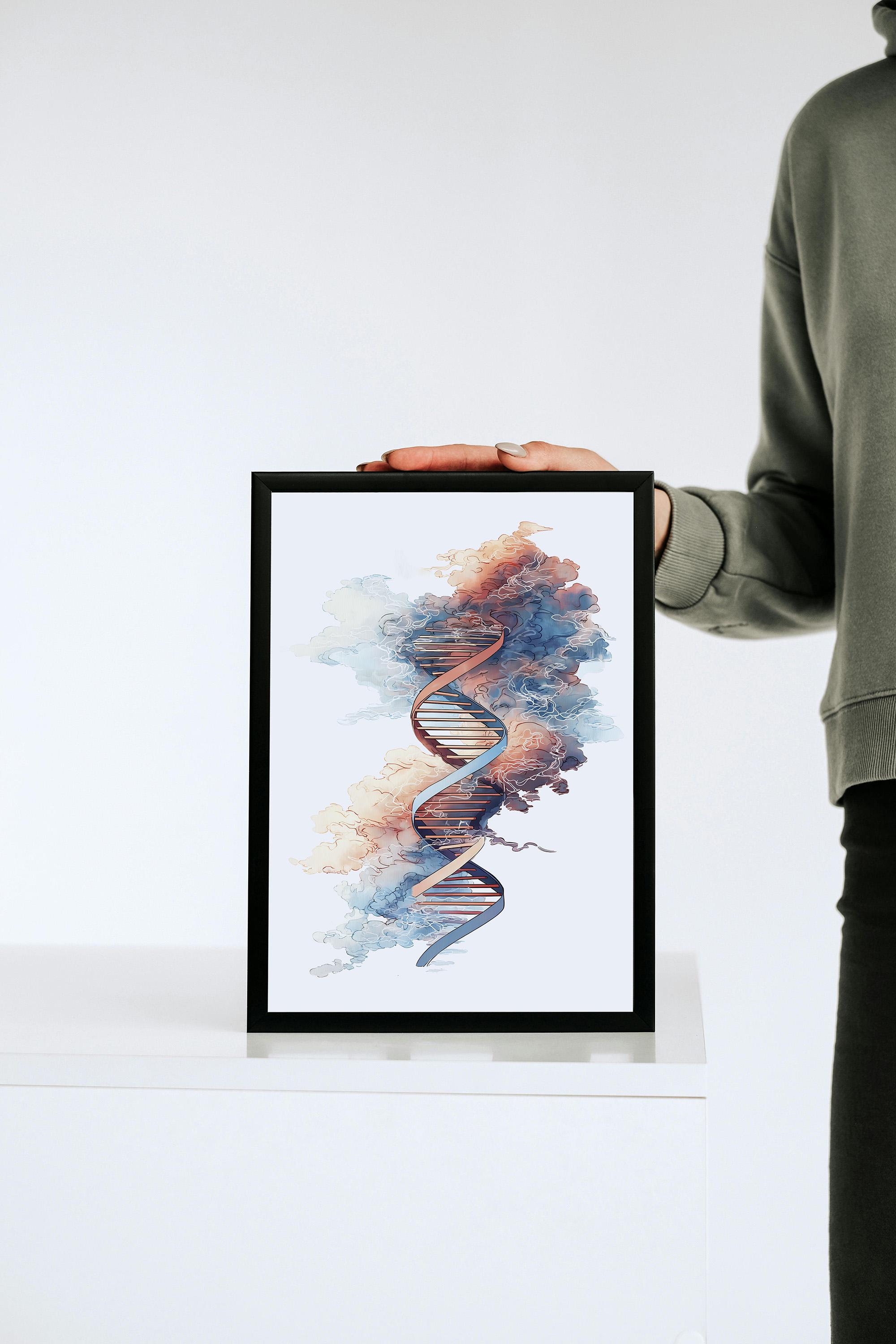 DNA Strand Watercolor Art Print, Stairway Gene Illustration Printable ...