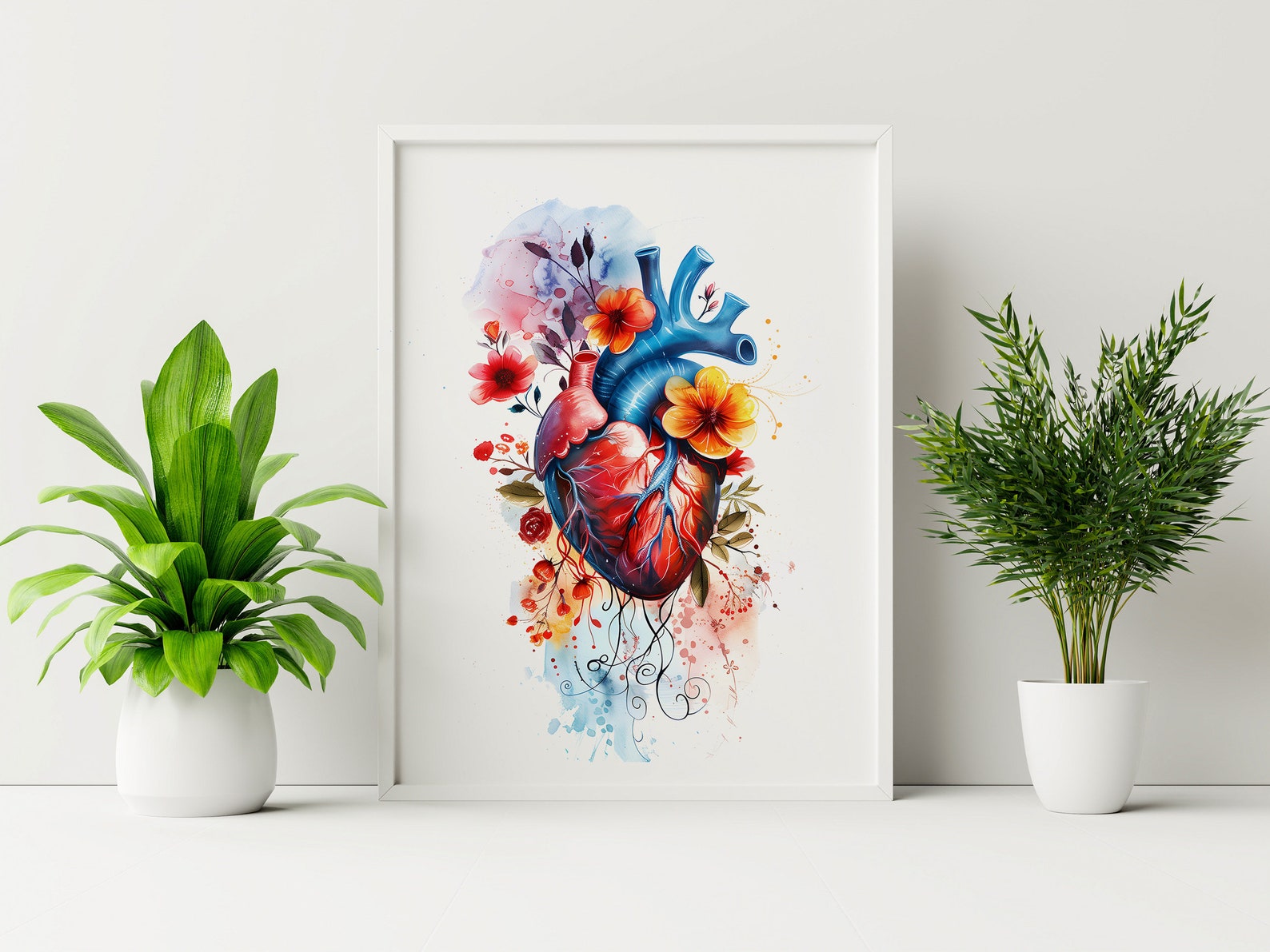 Anatomical Colorful Heart Art Print Floral Heart Wall Art Anatomy ...