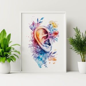Hearing Aid Ear Anatomy Art Print, Audiology Wall Art Colorful Ear ...
