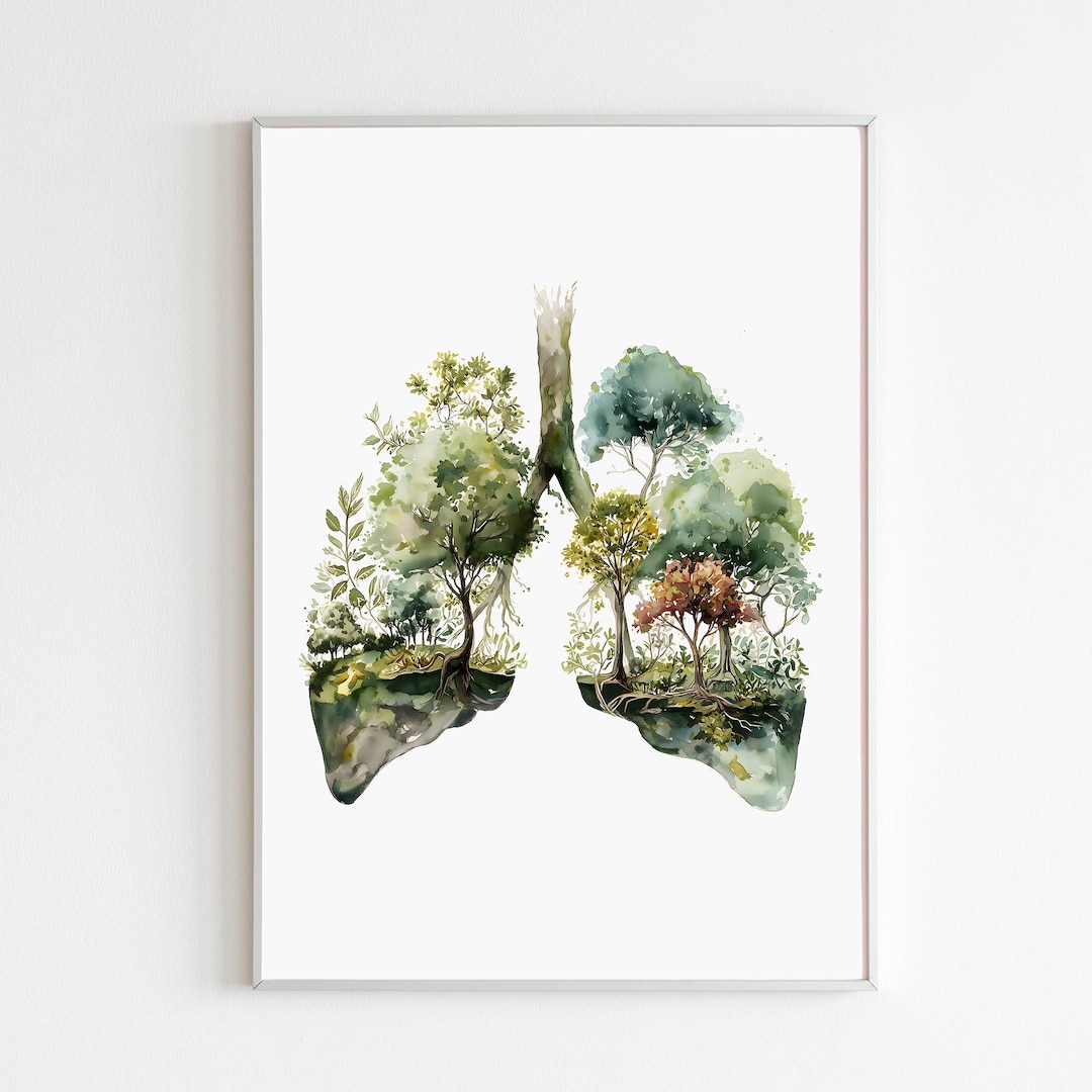 Botanical Lung Watercolor Art Print, Anatomical Lungs Trees Poster ...