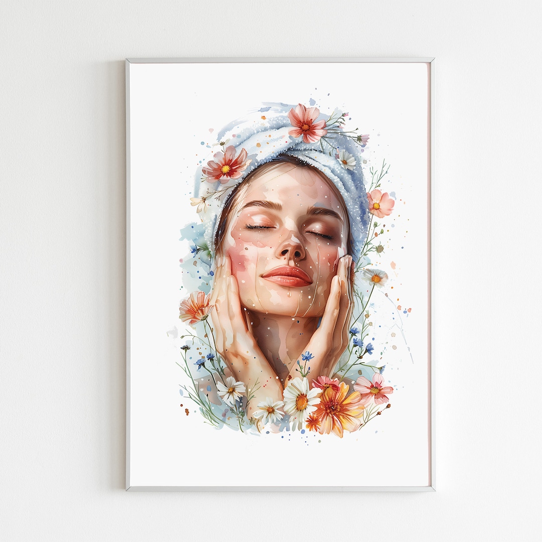 Spa Wall Art Watercolor, Facial Picture Wellness Painting, Skin Care ...
