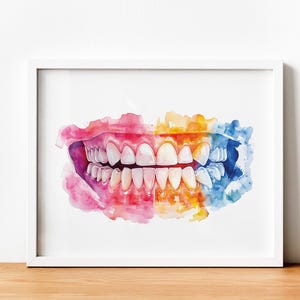 Teeth Art Watercolor Dental Artwork, Dentist Painting Printable ...