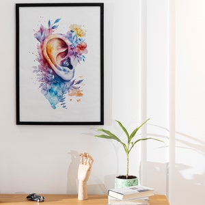 Hearing Aid Ear Anatomy Art Print, Audiology Wall Art Colorful Ear ...