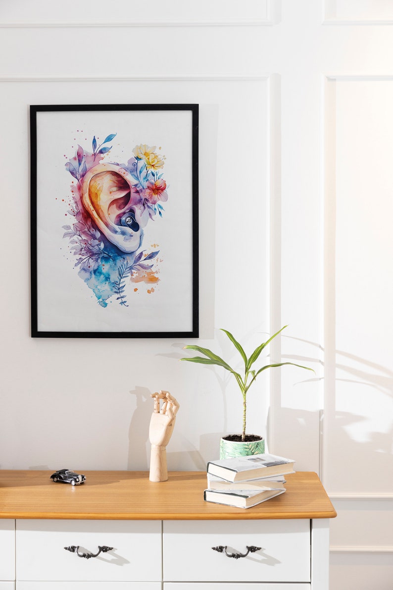 Hearing Aid Ear Anatomy Art Print, Audiology Wall Art Colorful Ear ...