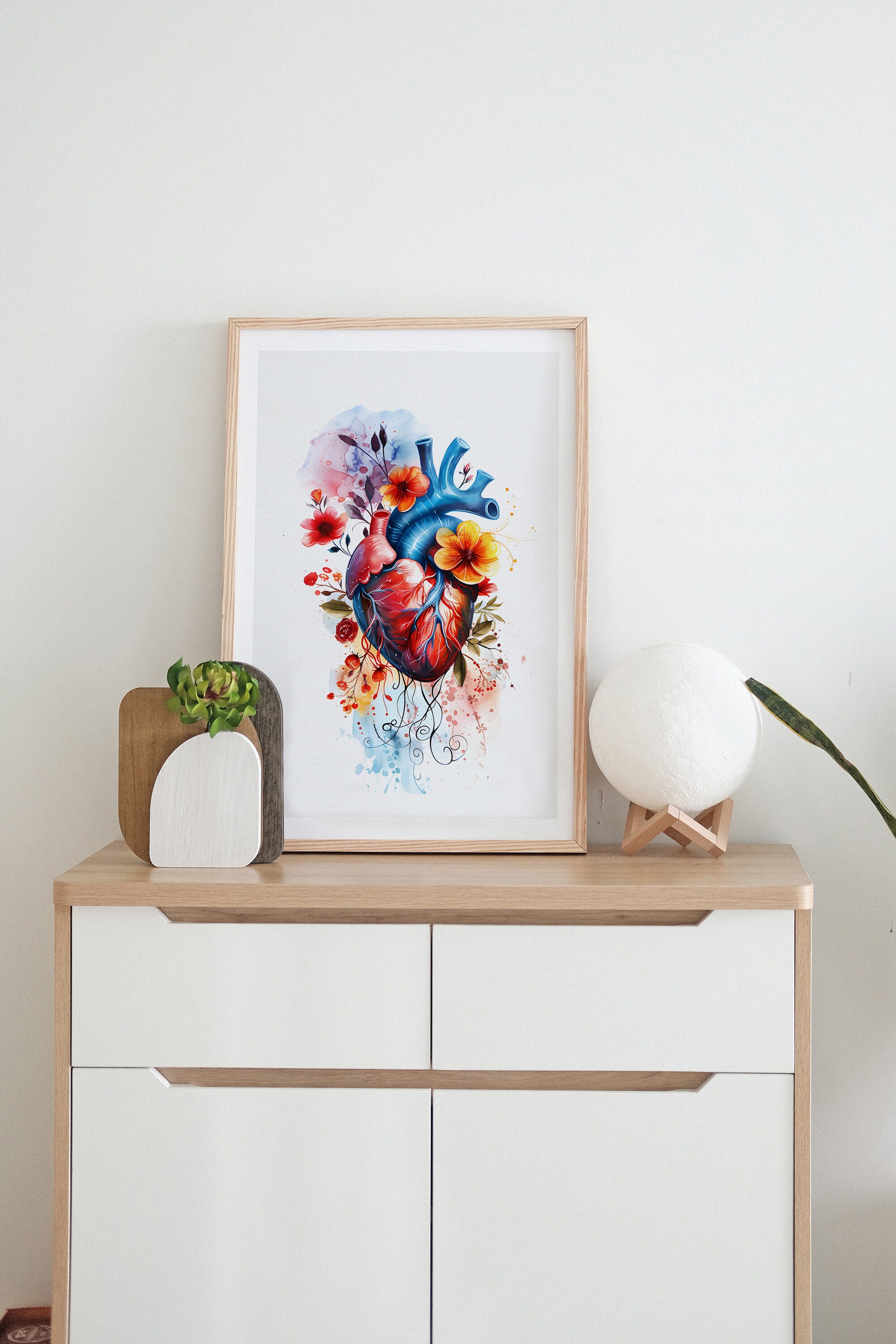 Anatomical Colorful Heart Art Print Floral Heart Wall Art Anatomy ...