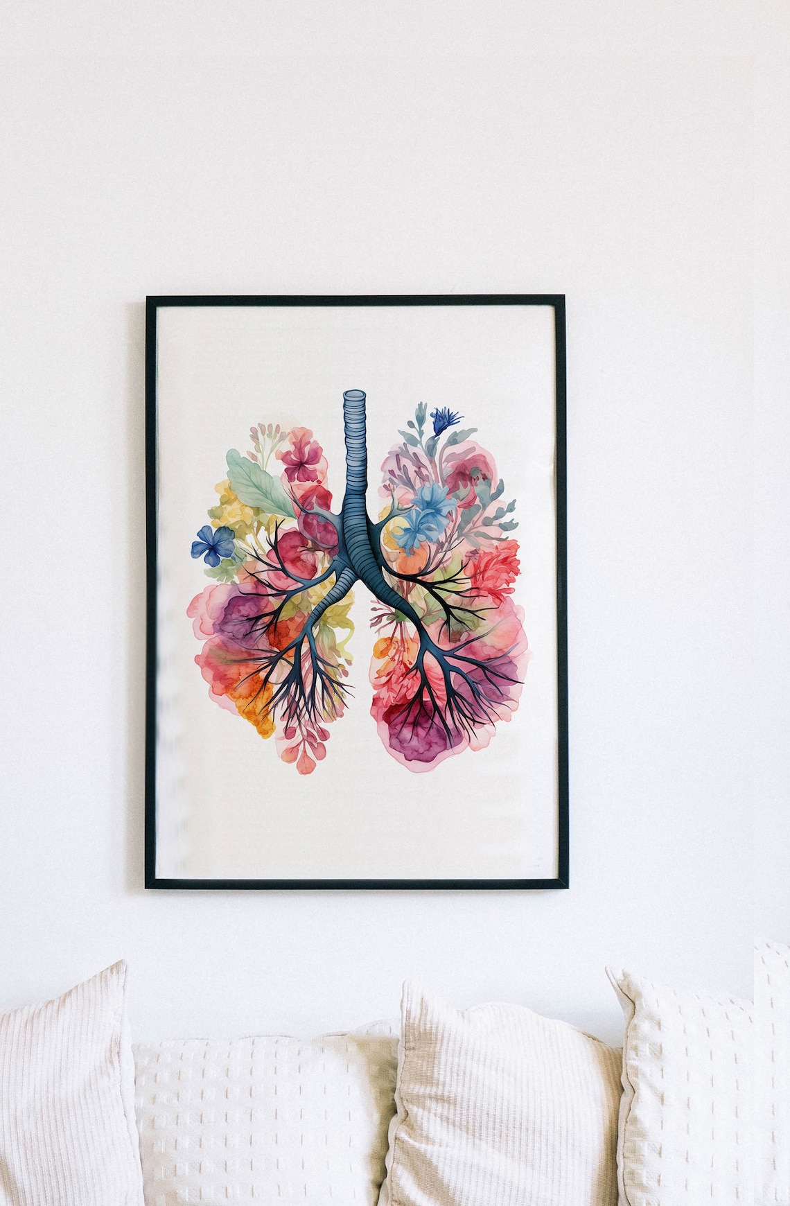 Floral Lungs Watercolor Art Print, Anatomical Lungs Flower Print ...