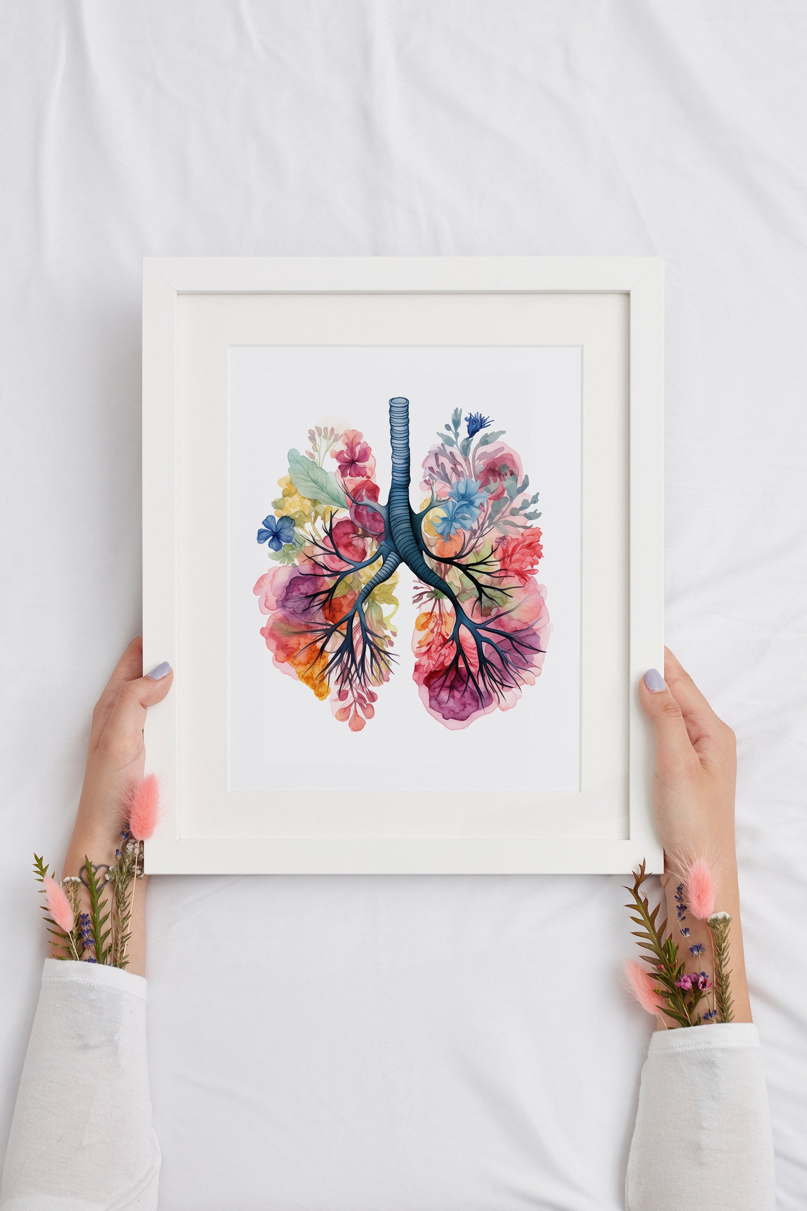 Floral Lungs Watercolor Art Print, Anatomical Lungs Flower Print ...