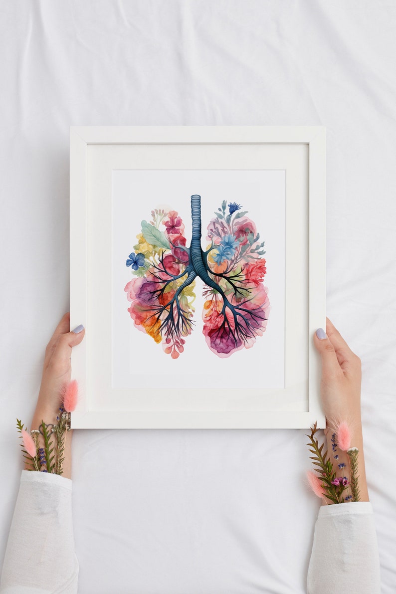 Watercolor Lung Anatomy Art Print, Medical Wellness Wall Decor ...