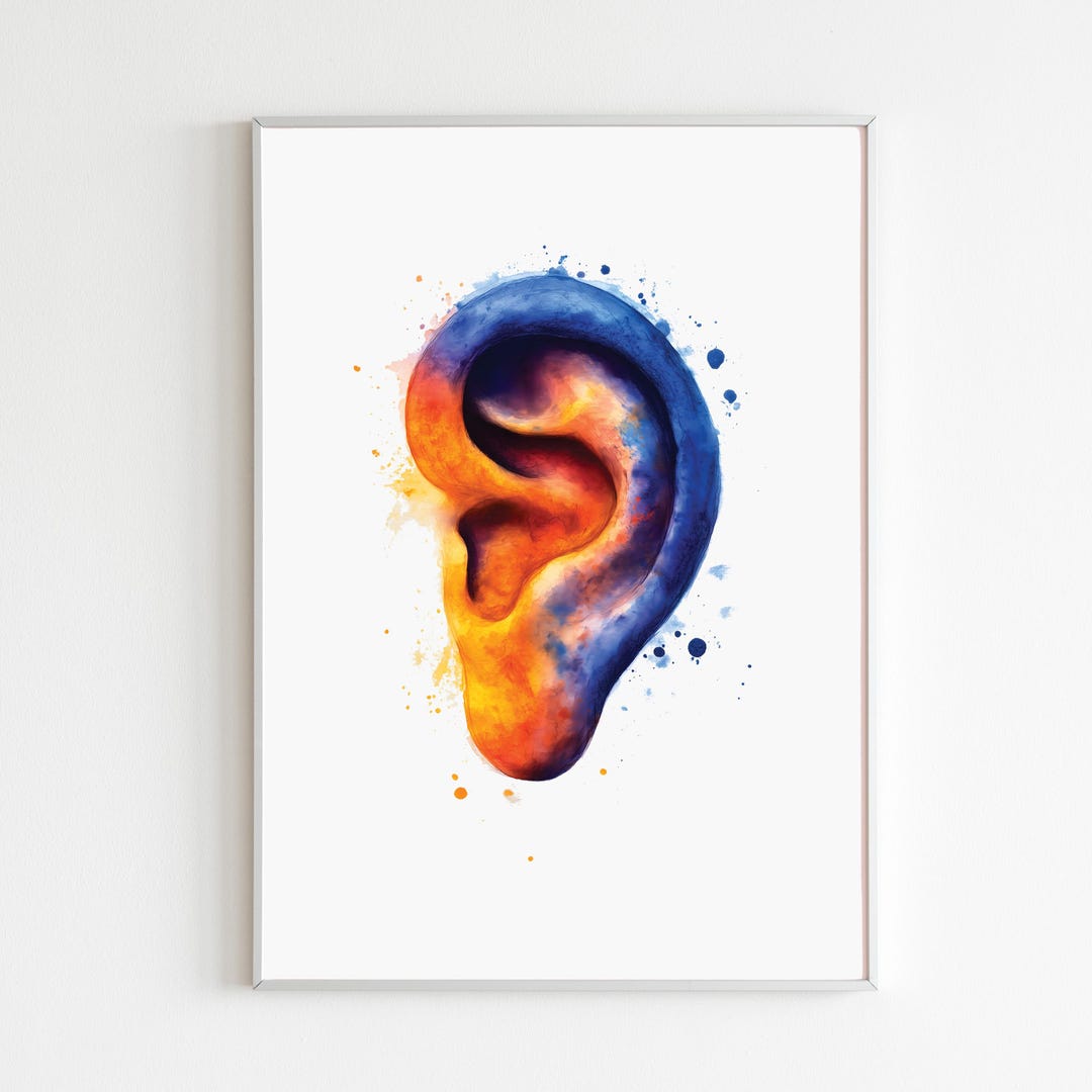 Ear Anatomy Art Printable, Watercolor Human Auditory Organ Print ...