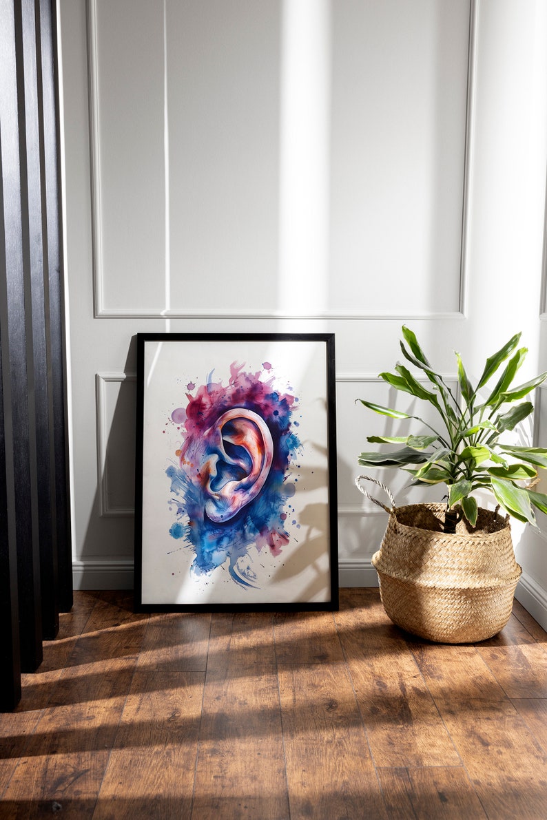 Ear Anatomy Art Print, Audiology Wall Art Colorful Human Ear Watercolor ...
