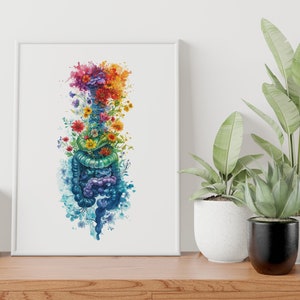 Floral Digestive System Watercolor Art Print, Anatomical Gut Flower ...