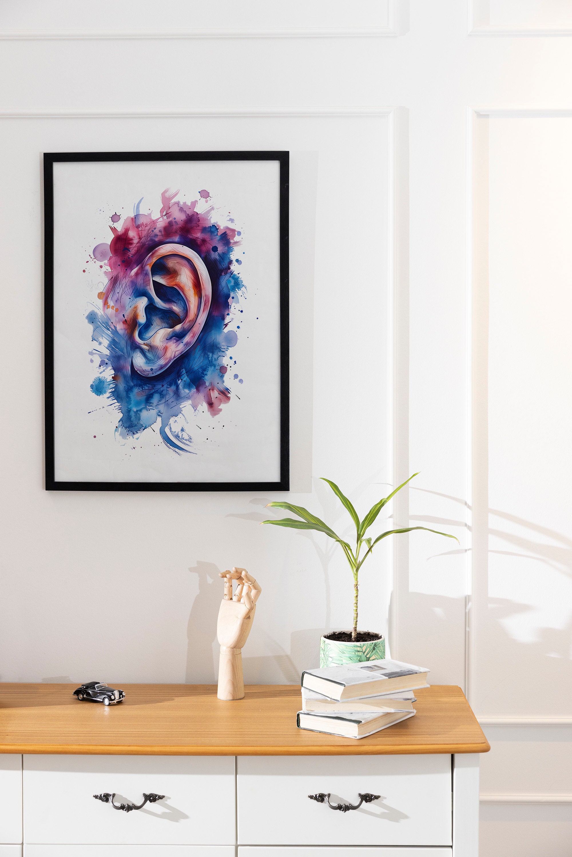 Ear Anatomy Art Print, Audiology Wall Art Colorful Human Ear Watercolor ...