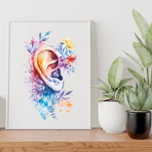 Hearing Aid Ear Anatomy Art Print, Audiology Wall Art Colorful Ear ...