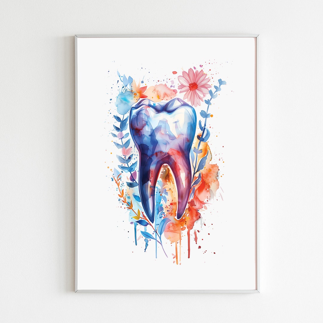 Floral Tooth Art Print, Watercolor Dental Office Decor, Dentist Gift ...
