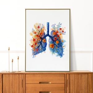 Flower Lungs Watercolor Art Print, Botanical Anatomy Poster ...