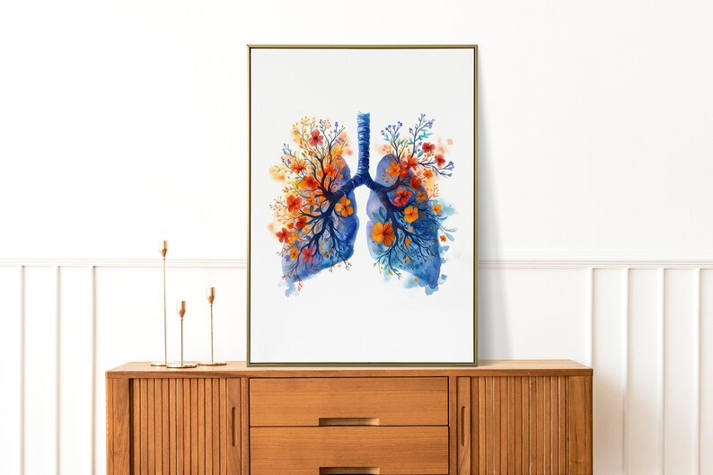 Flower Lungs Watercolor Art Print, Botanical Anatomy Poster ...