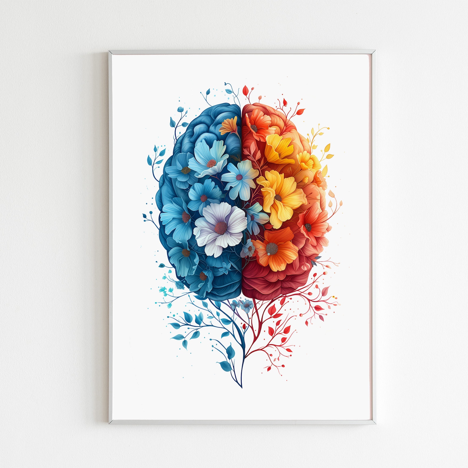 Left and Right Brain Art With Flowers Print, Neurology Art, Printable ...