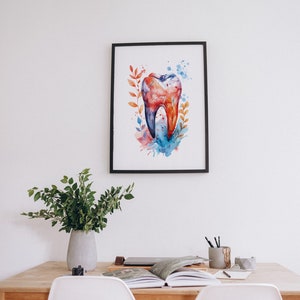 Dental Art Set Printable 2 Piece Wall Art Tooth With Flowers Watercolor ...