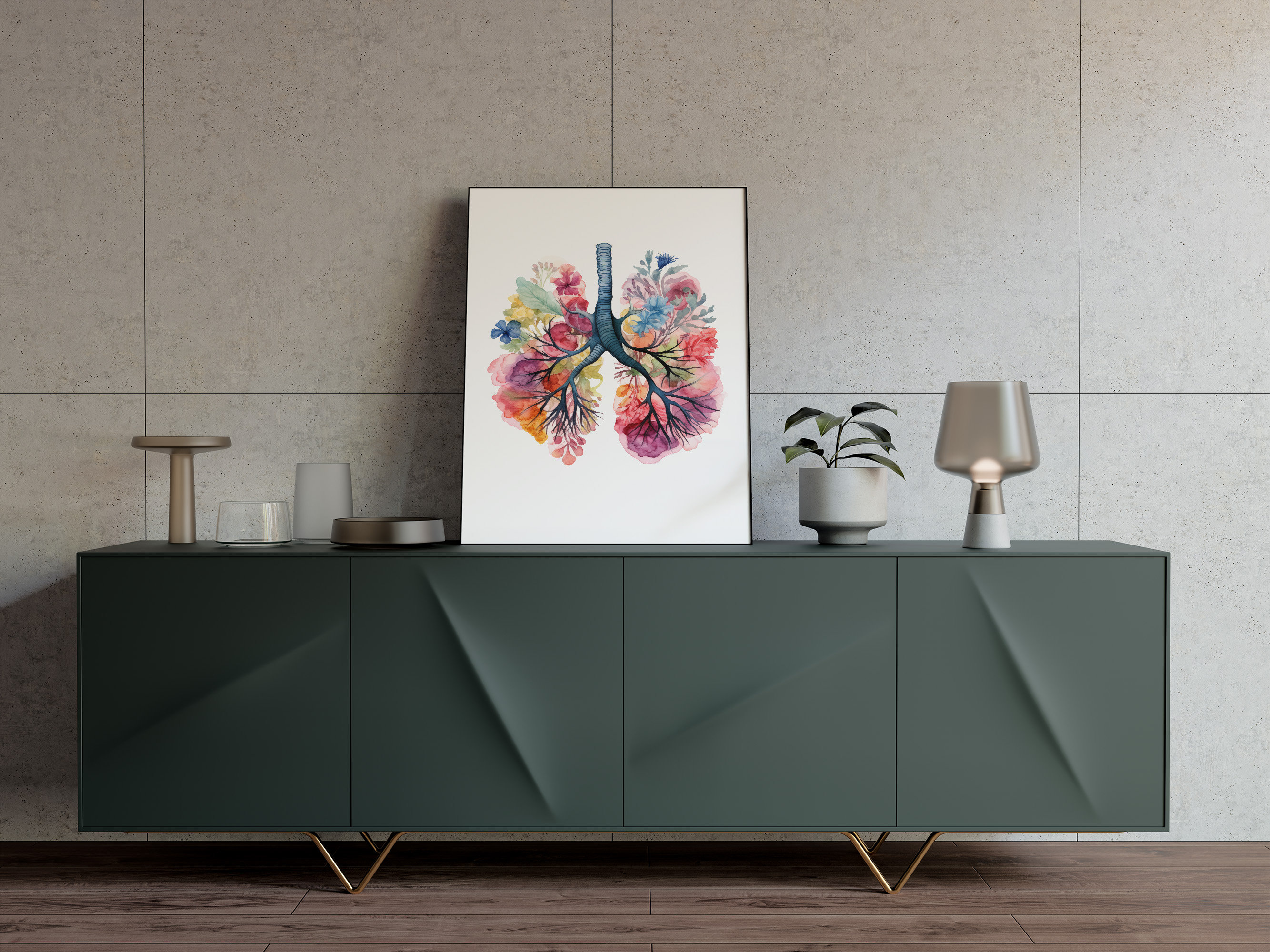 Floral Lungs Watercolor Art Print, Anatomical Lungs Flower Print ...