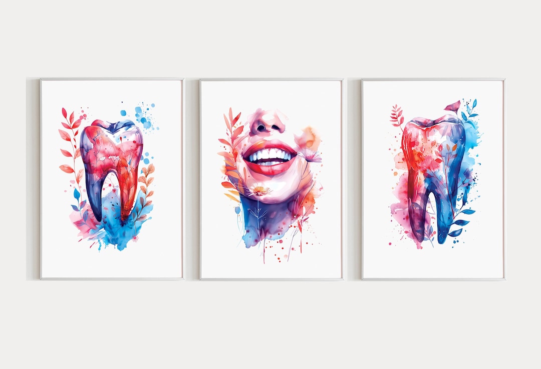 Dental Wall Art Set of 3 Dentist Art Watercolor Dental Office Decor ...