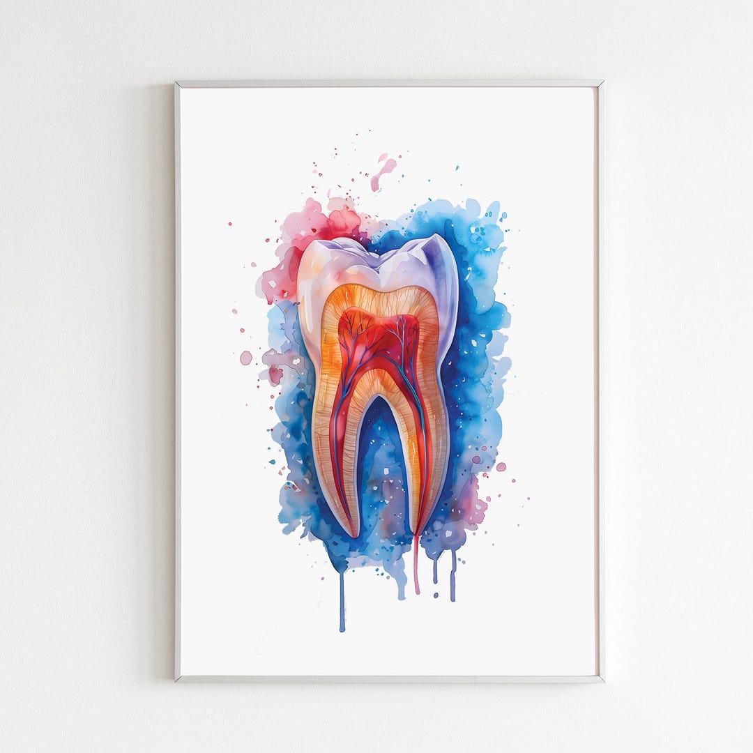Root Canal Art Print Dental Watercolor Artwork Dental Wall Art Colorful ...