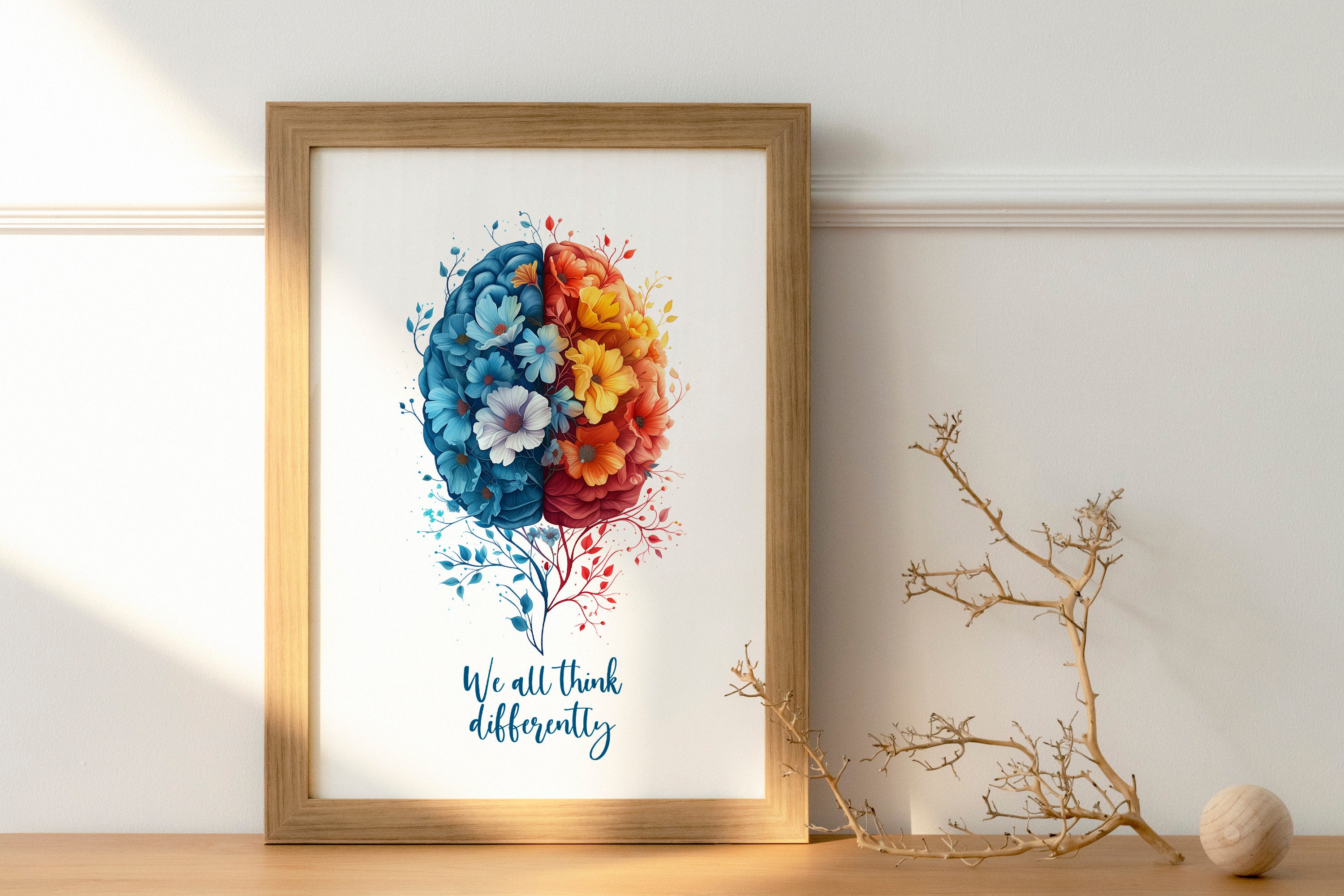 Neurodiversity Brain Art Print, We All Think Differently Quote Poster ...