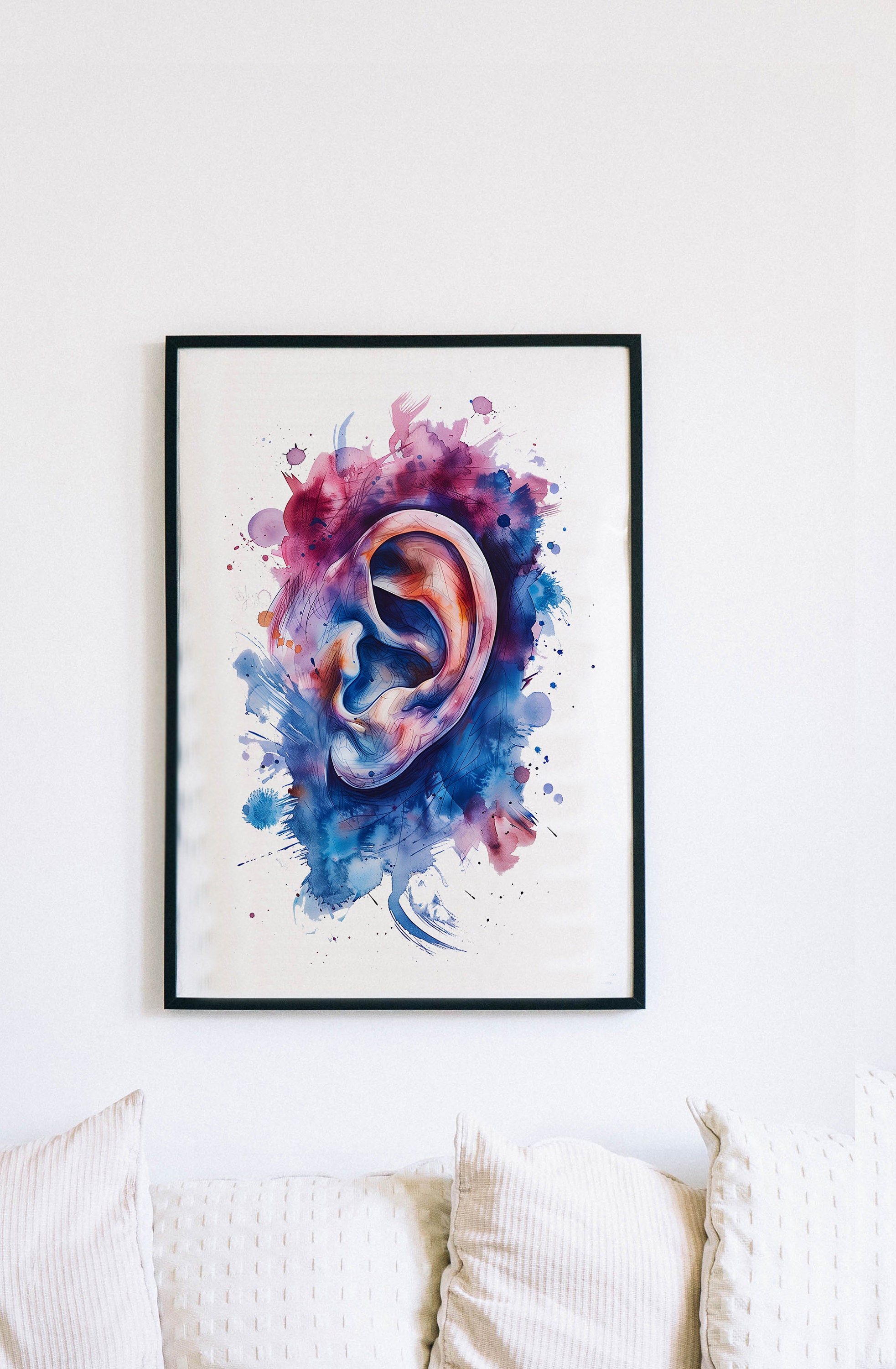 Ear Anatomy Art Print, Audiology Wall Art Colorful Human Ear Watercolor ...