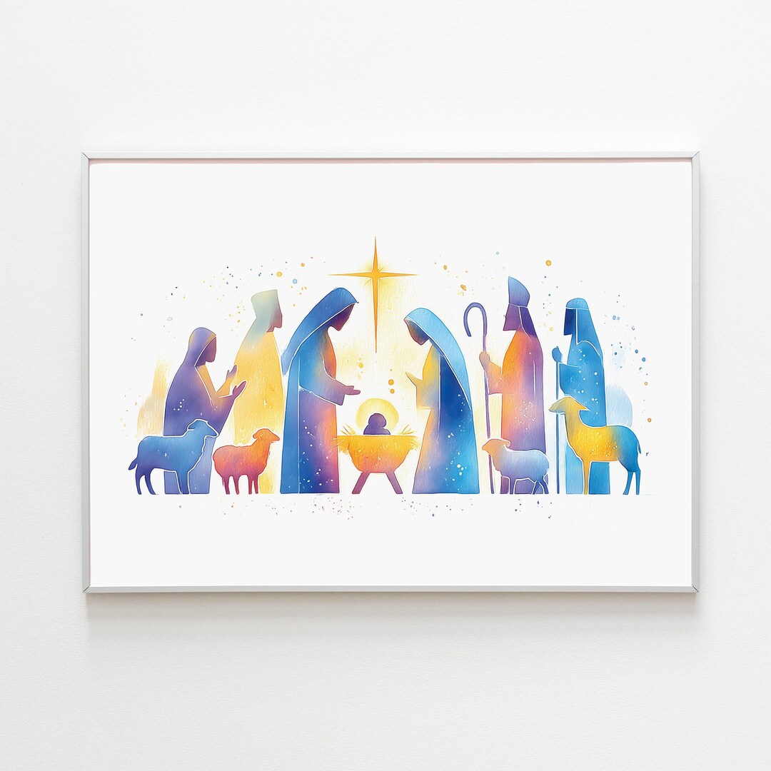 Manger Scene Watercolor Wall Art, Catholic Christmas Digital Print ...